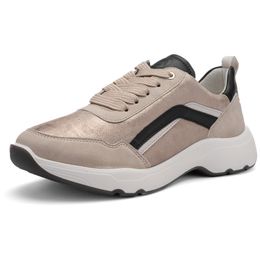 Plateausneaker Ara "BOSTON", Damen, Gr. 42, creme, schwarz, hellbeige, Glattleder, Velourslederimitat, kontrastfarbene Details, Schuhe Plateausneaker, Freizeitschuh, Schn&uuml;rschuh mit Hight Soft-Ausstattung, H-Weite