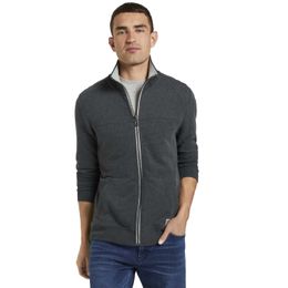 Tom Tailor Herren Sweatjacke, grau, Gr. XXL, Sweatware, Obermaterial: 65% Baumwolle, 35% Polyester, Sweatjacken, mit halsw&auml;rmendem Stehkragen