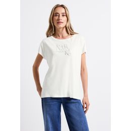 Street One Damen T-Shirt, wei&szlig;, Gr. 46, unifarben, Web, 50% Baumwolle, 50% Modal, Shirts, mit Materialmix