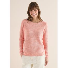 Strickpullover Cecil, Damen, Gr. L (42), cherry tomato orange, Web, 75% Baumwolle, 25% Polyester, gemustert, comfort fit normal, Rundhals, Rippb&uuml;ndchen, Pullover Strickpullover, im soften Baumwoll-Mix