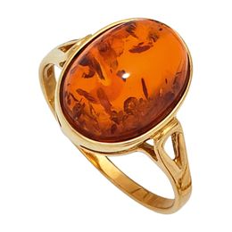 Jobo Damen Goldring, 62, Gelbgold 375, gelb, Gelbgold 375, Fingerringe, 375 Gold mit Bernstein