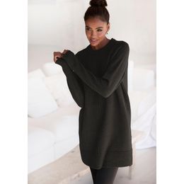 Lascana Damen Longpullover, schwarz, Gr. 40, unifarben, Strick, Obermaterial: 53% Polyester, 37% Polyacryl, 10% Polyamid, Pullover, in l&auml;ssiger Form