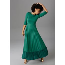 Aniston CASUAL Damen Maxikleid, gr&uuml;n, Gr. 46, leicht gl&auml;nzend, unifarben, Web, Obermaterial: 100% Polyester, Kleider, Rockteil mit Volant aus Plissee