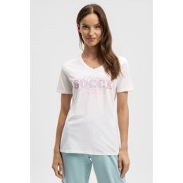 SOCCX Damen V-Shirt, wei&szlig;, Gr. S, bedruckt, Web, Material: 100% Baumwolle, Shirts, aus Baumwolle