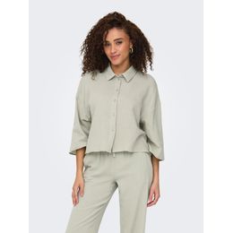 Jacqueline de Yong JDY Damen Hemdbluse "JDYTHEIS LIFE 3/4 CROP SHIRT WVN NOOS", gr&uuml;n, Gr. S, unifarben, Web, Obermaterial: 100% Baumwolle, Blusen, Baumwolle, regular fit