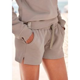 Lascana Damen Sweatshorts, Gr. 36, grau, Sweatware, Obermaterial: 100% Baumwolle, bestickt, unifarben, Hosen, aus organischer Baumwolle, Loungewear