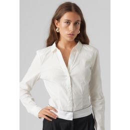 V&eacute;ro Moda VERO MODA Damen Blusenbody "VMLADY L/S G-STRING SHIRT WVN NEW NOOS", wei&szlig;, Gr. L, unifarben, Web, Obermaterial: 75% Baumwolle, 22% Nylon, 3%