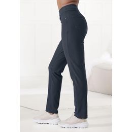 H.I.S. H.I.S Damen Schlupfhose, Gr. 32, blau, Obermaterial: 70% Baumwolle, 25% Polyester, 5% Elasthan, unifarben, Basic, Hosen, in Jeans Optik, Loungewear