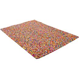 Wollteppich Theko, B:140cm H:22mm L:200cm, bunt, Wolle, Wohnzimmer, Teppiche, "Felty 2.2", Filzkugel-Teppich, reine Wolle, handgefertigt, auch als