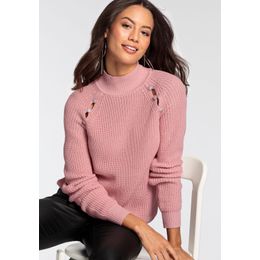 Melrose Damen Stehkragenpullover, rosa, Gr. 40, unifarben, Grobstrick, Obermaterial: 50% Baumwolle, 50% Polyacryl, Pullover, mit Cut-Outs und