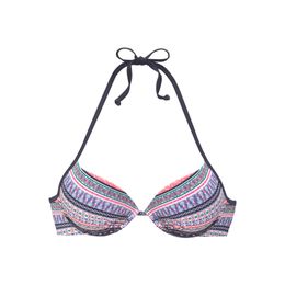 s.Oliver Damen Push-Up-Bikini-Top "Barcelona", bunt, Gr. 34, Ethnomuster, kontrastfarbene Details, Polyamid, Bikini-Oberteile, wattierte Cups, mit