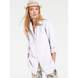 Heine Damen Longbluse, wei&szlig;, Gr. 48, unifarben, 55% Baumwolle, 45% Leinen, Blusen