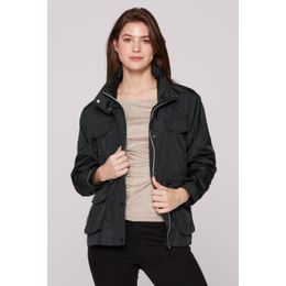 SOCCX Damen Outdoorjacke, schwarz, Gr. M, unifarben, Web, Material: 100% Polyamid, Futter: 100% Polyester, Jacken, mit Stehkragen & Kapuze