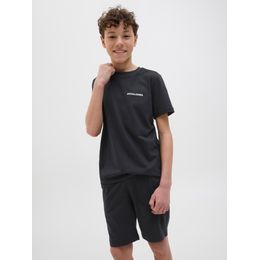 Jack & Jones Jungen T-Shirt "JACEVEREST SS TEE AND SHORTS SET W JNR"schwarz pack:schwarz shorts, Gr. 140, JACK & JONES JUNIOR, bedruckt, Single Jersey,