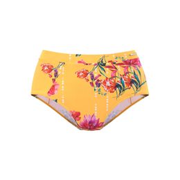 Sunseeker Damen Highwaist-Bikini-Hose "Modern", gelb, Gr. 36, bedruckt, floral, Polyamid, Badehosen, mit floralem Design