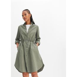 bonprix Damen Midikleid "Hemdblusenkleid aus Leinen-Baumwoll-Mix", gr&uuml;n, Gr. 44, Obermaterial: 55% Leinen, 45% Baumwolle, Kleider, f&uuml;r l&auml;ssigen Look,