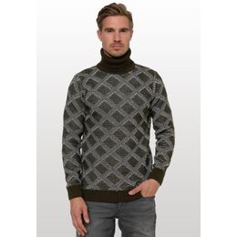 Rusty Neal Herren Rollkragenpullover, gr&uuml;n, Gr. XL, unifarben, 70% Polyacryl, 30% Baumwolle, Pullover, mit stylischem Karo-Muster
