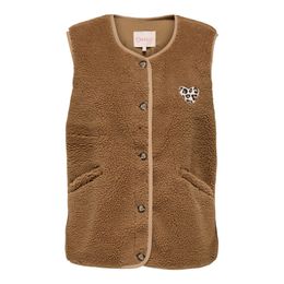 Pl&uuml;schweste Only "ONLBABY LIFE TEDDY VEST PNT CS", Damen, Gr. S, toasted coconut detail:leo heart batch, Pl&uuml;sch, Obermaterial: 100% Polyester, unifarben, bequem h&uuml;ftlang, Rundhals, Westen, Kunstfaser Pl&uuml;sch