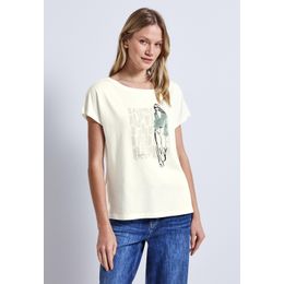 Street One Damen T-Shirt, wei&szlig;, Gr. 46, bedruckt, Web, 50% Baumwolle, 50% Modal, Shirts, mit Rundhalsausschnitt