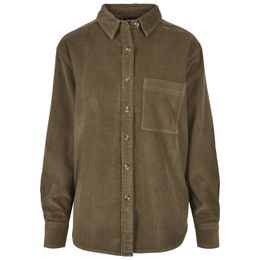 Kurzarmshirt Urban Classics "Urban Classics Damen Ladies Corduroy Oversized Shirt", Damen, Gr. XL, olive, 100% Baumwolle, unifarben, oversize, amerikanischer Ausschnitt, Shirts