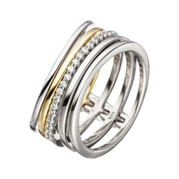 Jobo Damen Silberring, 54, Silber 925 (Sterlingsilber), silber, Silber 925 (Sterlingsilber), Fingerringe, breit 925 Silber bicolor vergoldet mit 21
