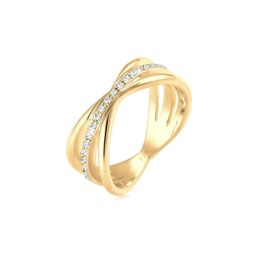 Elli Premium Damen Fingerring "Wickelring Blogger Kristalle 925 Silber", 54mm,mit Steinen, Silber 925 (Sterlingsilber), 2mm, gold, Silber 925