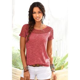 Vivance Damen Kurzarmshirt "mit weicher H&auml;kelspitze", rosa, Gr. 36, meliert, Obermaterial: 90% Polyester, 10% Leinen. Spitze: 100% Baumwolle, Shirts,
