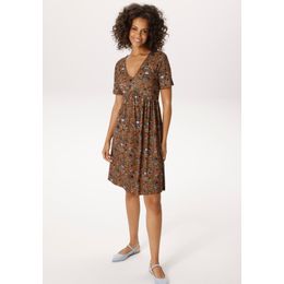 Aniston CASUAL Damen Sommerkleid, braun, Gr. 38, bedruckt, Single Jersey, Obermaterial: 95% Viskose, 5% Elasthan, Kleider, mit Seesternen und