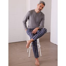 Damen Schlafhose, Gr. 48, blau, 100% Baumwolle, gemustert, kariert, mehrfarbig, Hosen