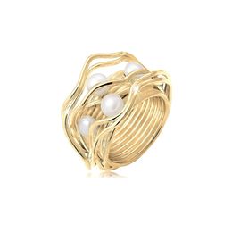 NENALINA Damen Perlenring "S&uuml;&szlig;wasserperlen Geschwungen Gedreht 925 Silber", 58mm, ohne Stein, Silber 925 (Sterlingsilber), 9mm, gold, Silber 925