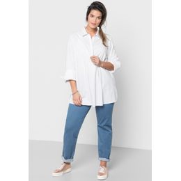 sheego Damen Longbluse, wei&szlig;, Gr. 54, unifarben, 70% Baumwolle, 27% Polyamid, 3% Elasthan, Blusen