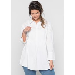 sheego Damen Longbluse, wei&szlig;, Gr. 56, unifarben, 70% Baumwolle, 27% Polyamid, 3% Elasthan, Blusen