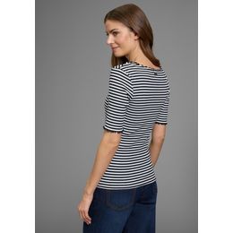 Flashlights Damen T-Shirtschwarz, wei&szlig;, Gr. 48, gestreift, Rippware, Obermaterial: 95% Baumwolle, 5% Elasthan, Shirts, im Streifen-Design mit R&uuml;schen