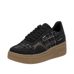 Rieker Damen Plateausneaker, Gr. 43, schwarz, Lederimitat, Textil, Schuhe, Basket-Sneaker, Schn&uuml;rschuh, Halbschuh mit weichem Schaftrand