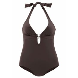 s.Oliver Damen Badeanzug "Tonia", braun, Gr. 42, unifarben, Microfaser, Polyamid, Badeanz&uuml;ge, herausnehmbare Cups, im Nacken zu binden, im R&uuml;cken zu
