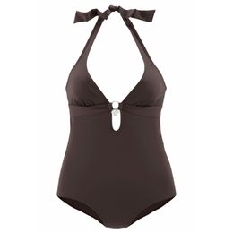 s.Oliver Damen Badeanzug "Tonia", braun, Gr. 38, unifarben, Microfaser, Polyamid, Badeanz&uuml;ge, herausnehmbare Cups, im Nacken zu binden, im R&uuml;cken zu