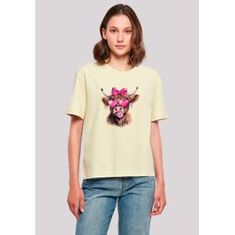 F4NT4STIC Damen T-Shirt "Highland Cow Valentinstag Sonnenbrille", gelb, Gr. M, Obermaterial: 100% Baumwolle, Shirts, Premium Qualit&auml;t