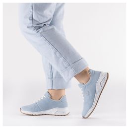 Rieker Damen Sneaker, Gr. 38hellblau, Nubuklederimitat, unifarben, Schuhe, mit MemoSoft-Innensohle, Freizeitschuh, Halbschuh, Schn&uuml;rschuh