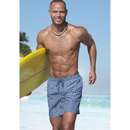 H.I.S. H.I.S Herren Badeshorts, blau, Gr. M, bedruckt, Microfaser, Recycling-Polyester, Badehosen, aus recycelten Material