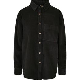 Kurzarmshirt Urban Classics "Urban Classics Damen Ladies Corduroy Oversized Shirt", Damen, Gr. 3XL, schwarz, 100% Baumwolle, unifarben, oversize, amerikanischer Ausschnitt, Shirts