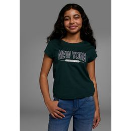 Kidsworld M&auml;dchen T-Shirt "New York - Print", gr&uuml;n, Gr. 140, bedruckt, Single Jersey, Obermaterial: 100% Baumwolle, Shirts, Kurzarm, gerade Passform,