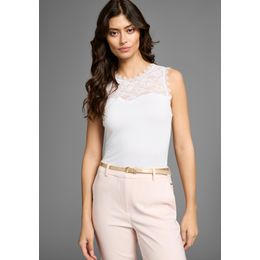 Laura Scott Damen Spitzentop, wei&szlig;, Gr. 38, gebl&uuml;mt, unifarben, Jersey, Obermaterial: 95% Viskose, 5% Elasthan. Spitze: 92% Polyamid, 8% Elasthan,