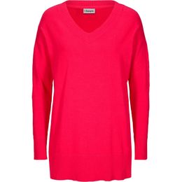 bonprix Damen Longpullover "Long-Pullover", rot, Gr. 44, Obermaterial: 70% Baumwolle, 30% Polyamid, Pullover, aus Baumwolle und Polyamid, mit