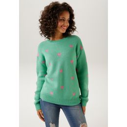 Aniston CASUAL Damen Strickpullover, gr&uuml;n, Gr. 42, Jacquardmuster, gemustert, Strick, Obermaterial: 100% Polyacryl, Pullover, mit eingestrickten