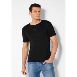 H.I.S. H.I.S Herren T-Shirt, schwarz, Basic, Gr. XL, unifarben, Feinripp, Obermaterial: 100% Baumwolle, Shirts, mit aufwendiger Knopfleiste, perfekt als