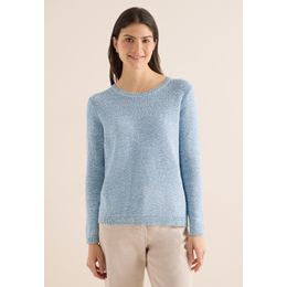 Strickpullover Cecil, Damen, Gr. L (42), cloud blau, Web, 75% Baumwolle, 25% Polyester, gemustert, comfort fit normal, Rundhals, Rippb&uuml;ndchen, Pullover Strickpullover, im soften Baumwoll-Mix