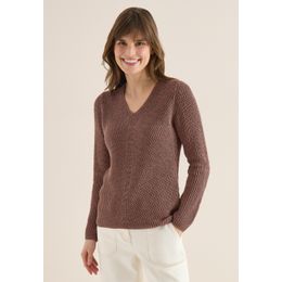 Strickpullover Cecil, Damen, Gr. L (42), light macchiato braun, Web, 75% Baumwolle, 25% Polyester, unifarben, normal normal, V-Ausschnitt, normaler Saum, Pullover Strickpullover, mit abgerundetem V-Ausschnitt