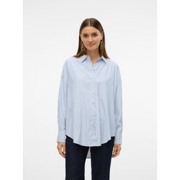 V&eacute;ro Moda VERO MODA Damen Langarmbluse "VMNORA LS OVERSIZE SHIRT WVN GA NOOS", wei&szlig;, Gr. M, gestreift, Web, Obermaterial: 53% Polyester, 47% Viskose, Blusen