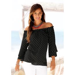 Lascana Damen Carmenbluse, schwarz-wei&szlig;, Gr. 40, gepunktet, Web, Obermaterial: 100% Viskose, Blusen, mit P&uuml;nktchendruck, Damenbluse, schulterfrei,