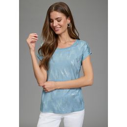 Laura Scott Damen Rundhalsshirtgr&uuml;n, Gr. 32, Glitzermuster, Single Jersey, Obermaterial: 95% Viskose, 5% Elasthan, Shirts, figurumschmeichelnde